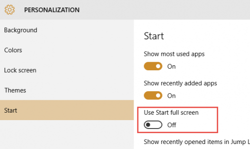 Enable or Disable Full Screen Start Menu in Windows 10