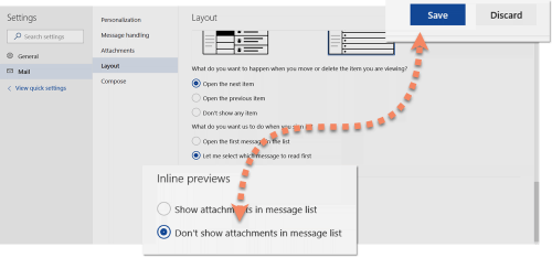 Turn off inline attachment previews in new version of Outlook.com