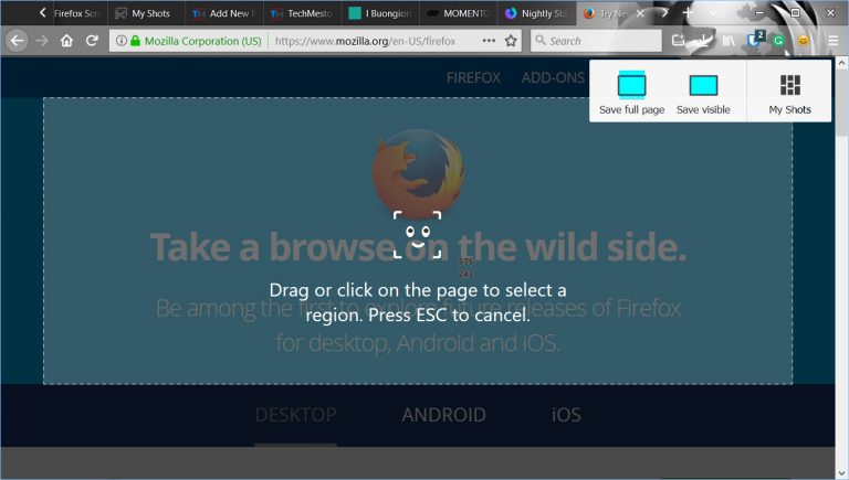 Capture & share screenshots in Firefox without Addons using Firefox ...