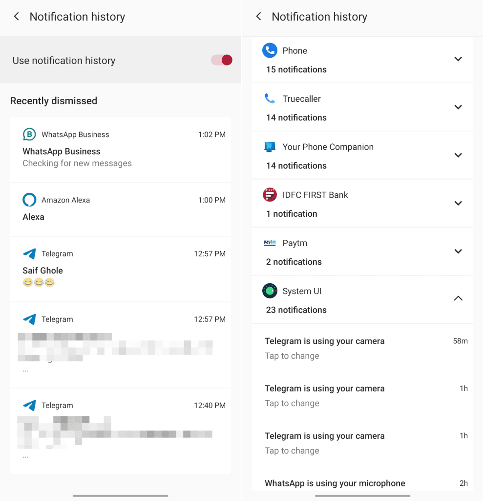 Notification History in Android lets you re-check dismissed notifications
