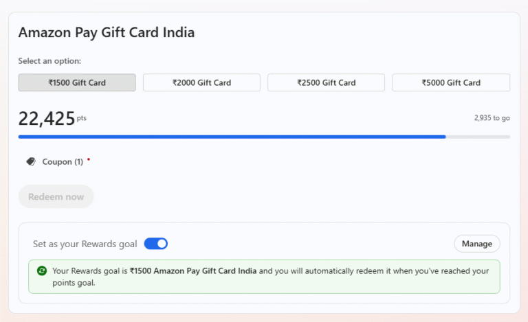 Amazon Pay Gift Cards are back on Bing Rewards (India)